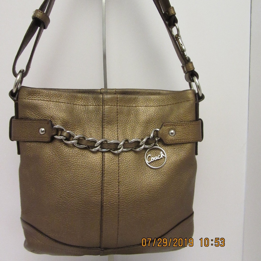 Coach Gold Pebbled Leather Chain Messenger Bag - Gem